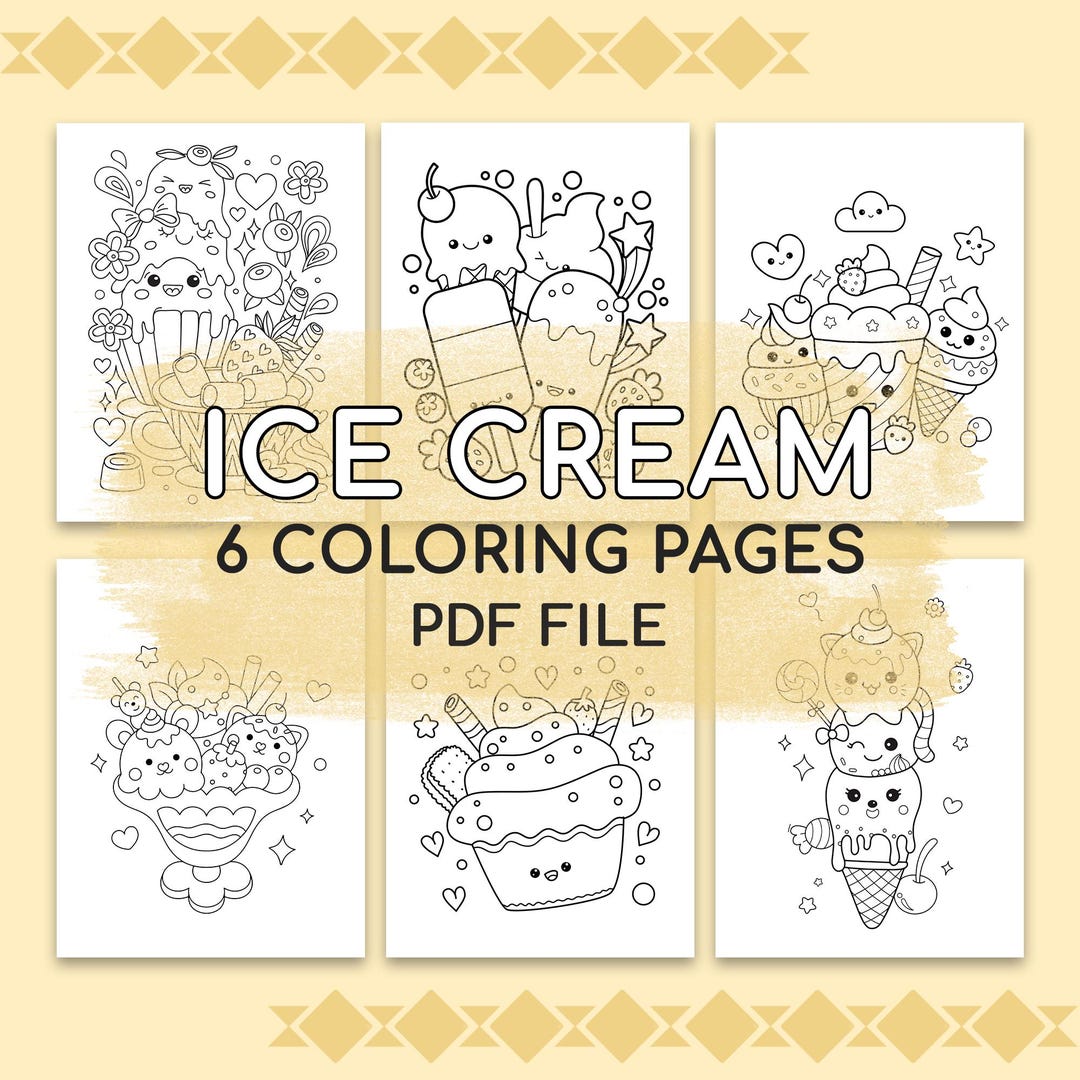 Kawaii Food and Ice Cream Coloring Page, Digital Coloring Book in PDF ...