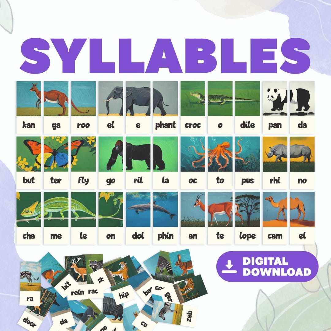 Montessori Animal Syllables Game: Phonics Learning Cards (digital ...