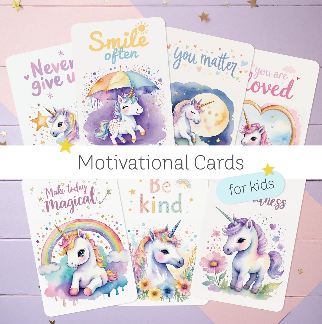 Unicorn Affirmation Cards for Girls: Watercolor Motivational Prints ...
