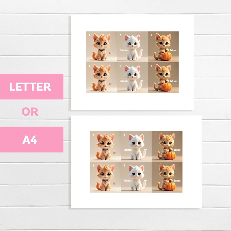 Printable Cat Memory Game for Kids: Kitten Matching Flashcards (digital ...