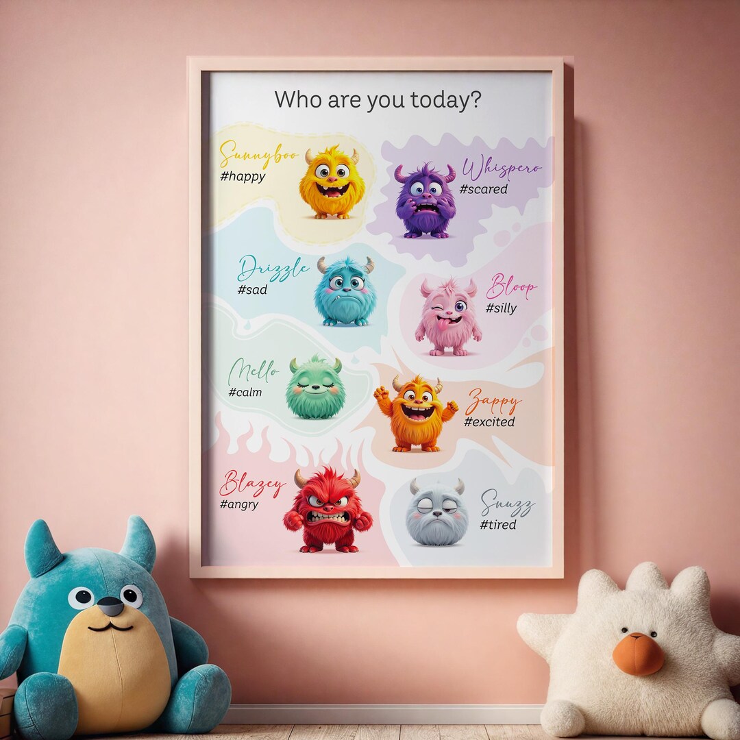 Printable Emotions Chart for Kids – Cute Monster Feelings Poster ...