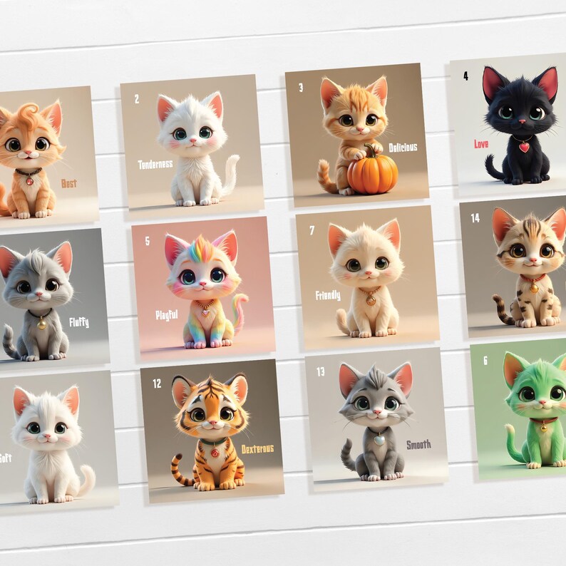 Printable Cat Memory Game for Kids: Kitten Matching Flashcards (digital ...