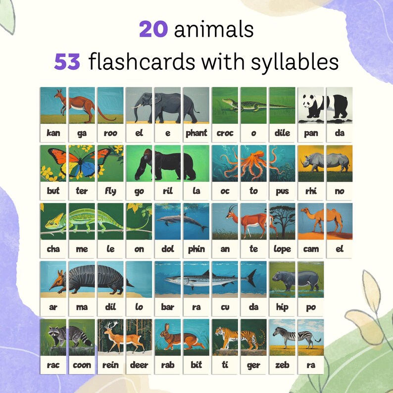 Montessori Animal Syllables Game: Phonics Learning Cards (digital ...