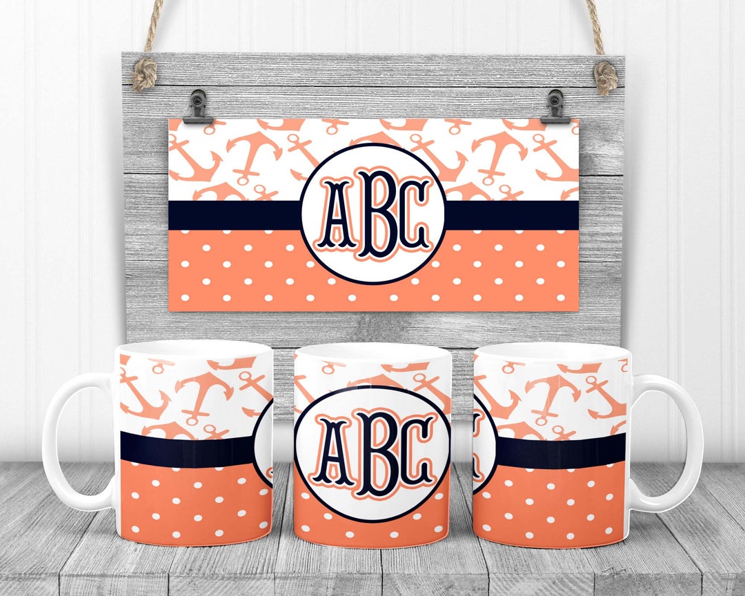 Nautical Theme Desk Set Monogrammed Desk Set Coffee Mug, Mouse Pad and ...
