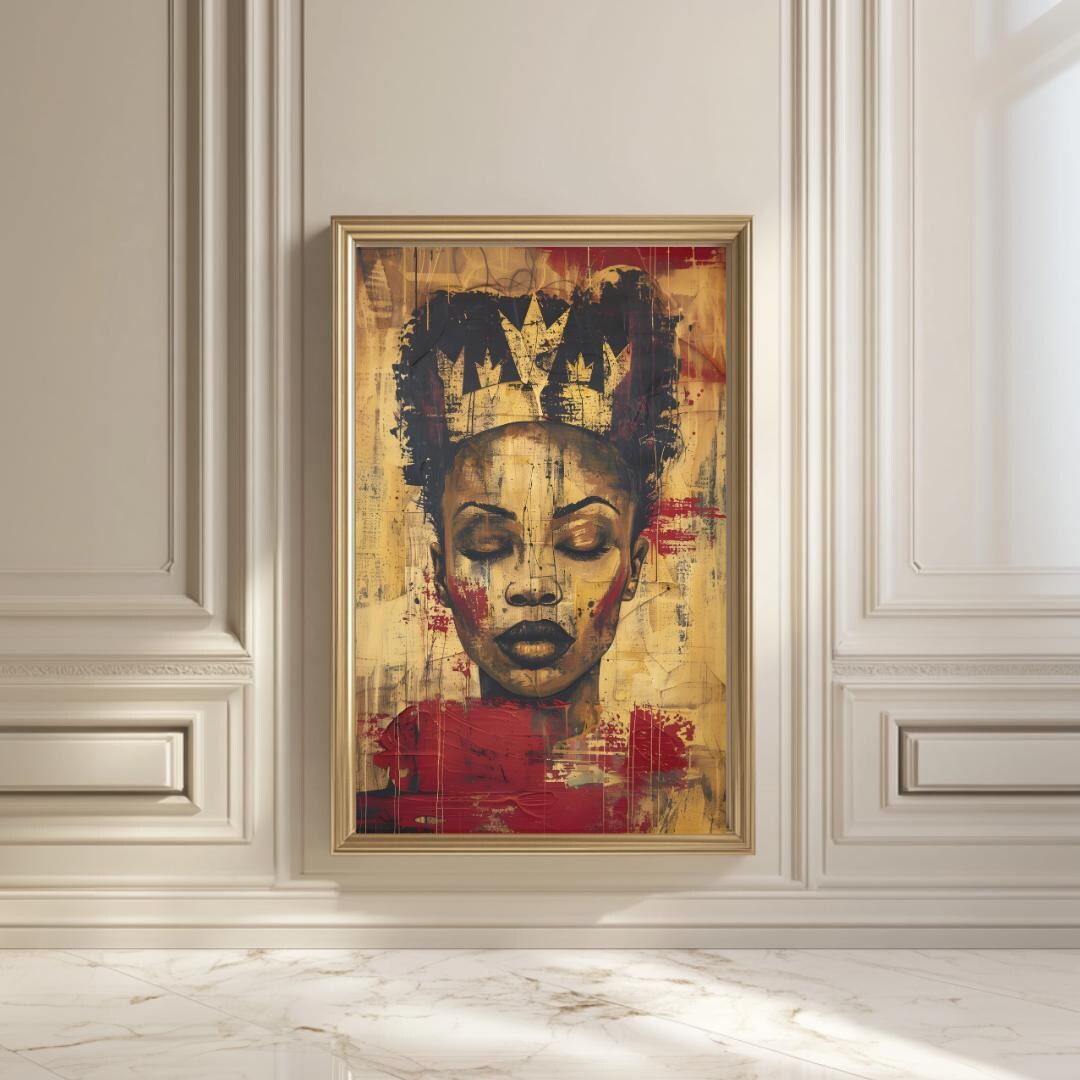 Crowned Black Queen Portrait Art – Bold Afrocentric Abstract Print of ...
