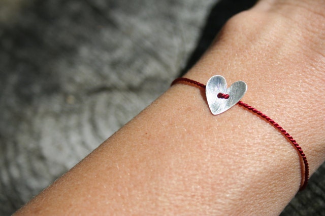 Red Silk Thread Bracelet With Sterling Silver Heart Adjustable - Etsy