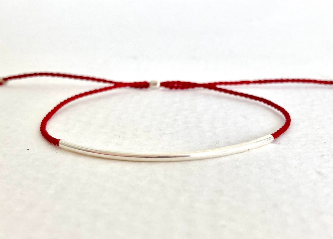 Red Thread Bracelet With Sterling Silver Tube - Adjustable - Etsy