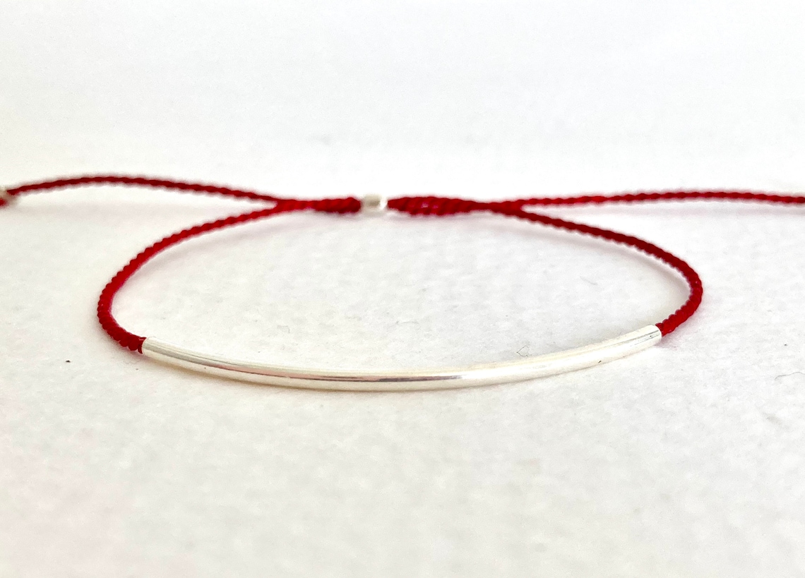 Red Thread Bracelet With Sterling Silver Tube Adjustable | Etsy