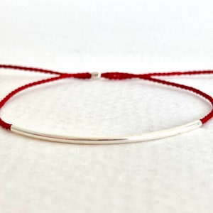 Red Thread Bracelet With Sterling Silver Tube - Adjustable - Etsy