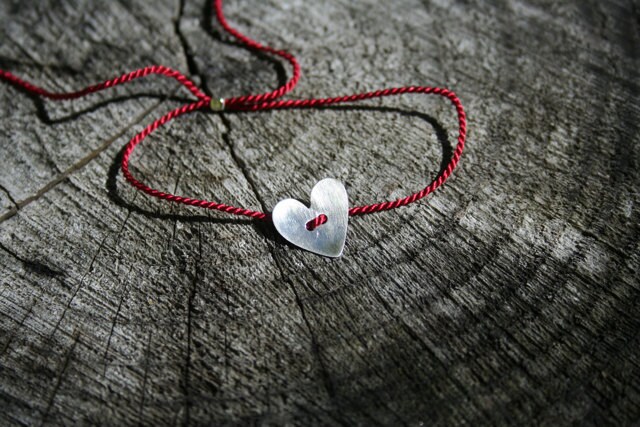 Red Silk Thread Bracelet With Sterling Silver Heart Adjustable - Etsy