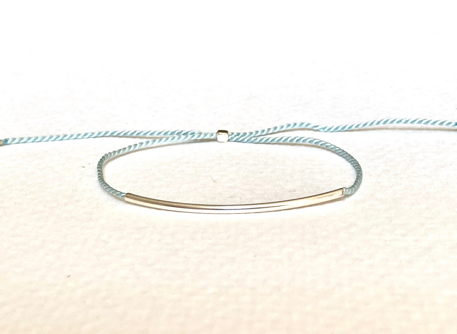 Turquoise Blue Thread Bracelet With Sterling Silver Tube - Adjustable ...