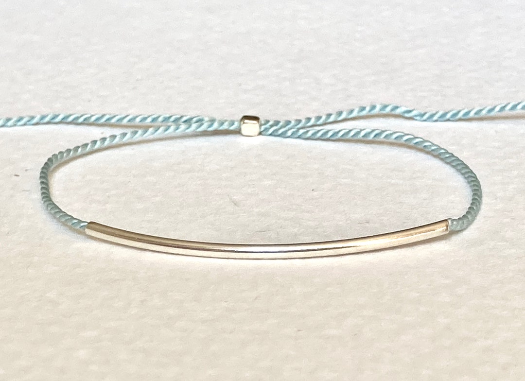 Turquoise Blue Thread Bracelet With Sterling Silver Tube - Adjustable ...