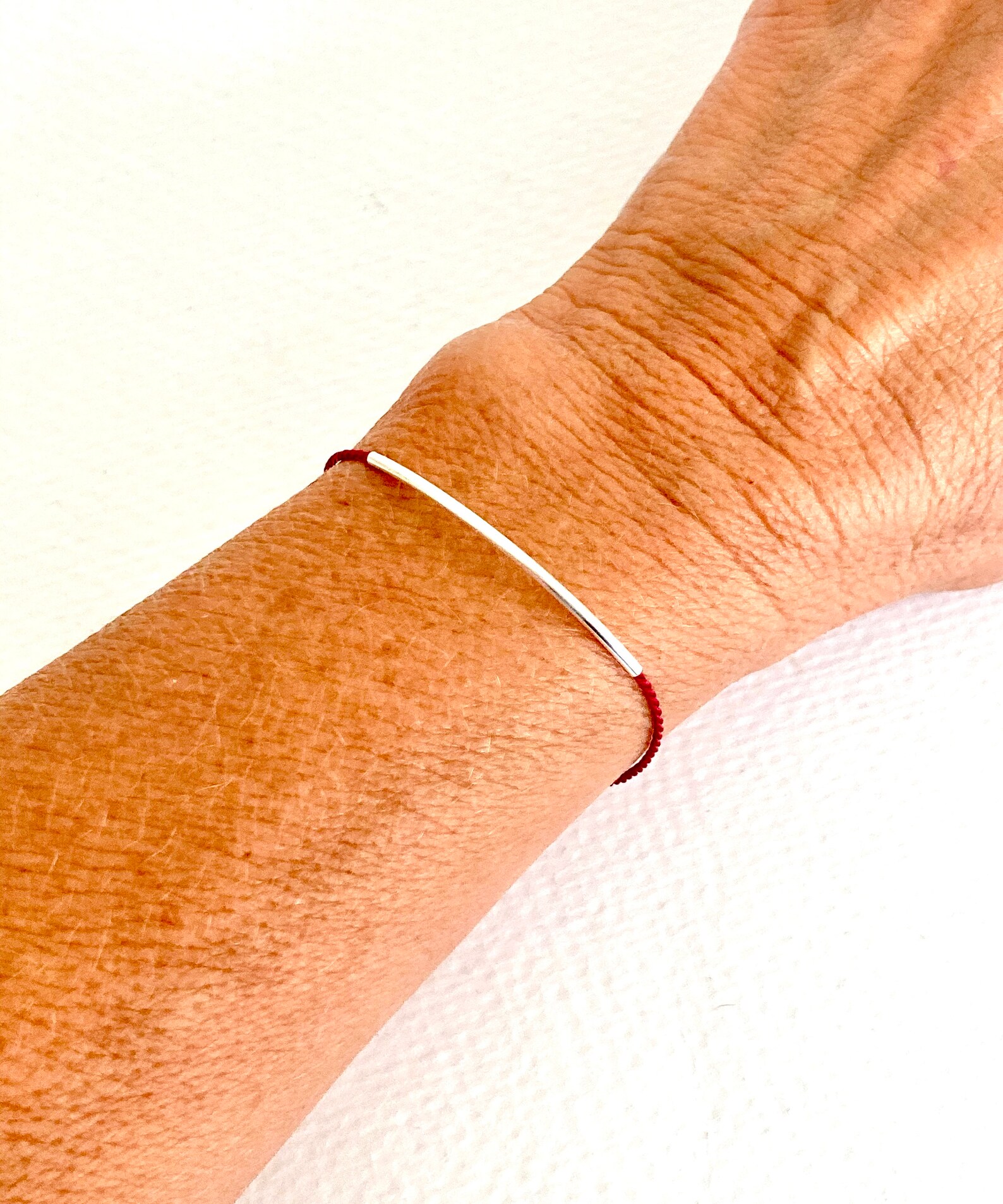Red Thread Bracelet With Sterling Silver Tube - Adjustable - Etsy