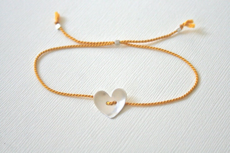 Yellow Gold Silk Thread Bracelet With Sterling Silver Heart ...