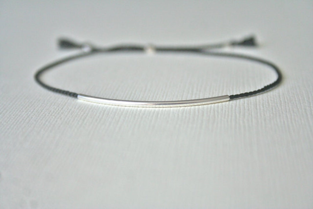 Black Thread Bracelet With Sterling Silver Tube - Adjustable - Etsy