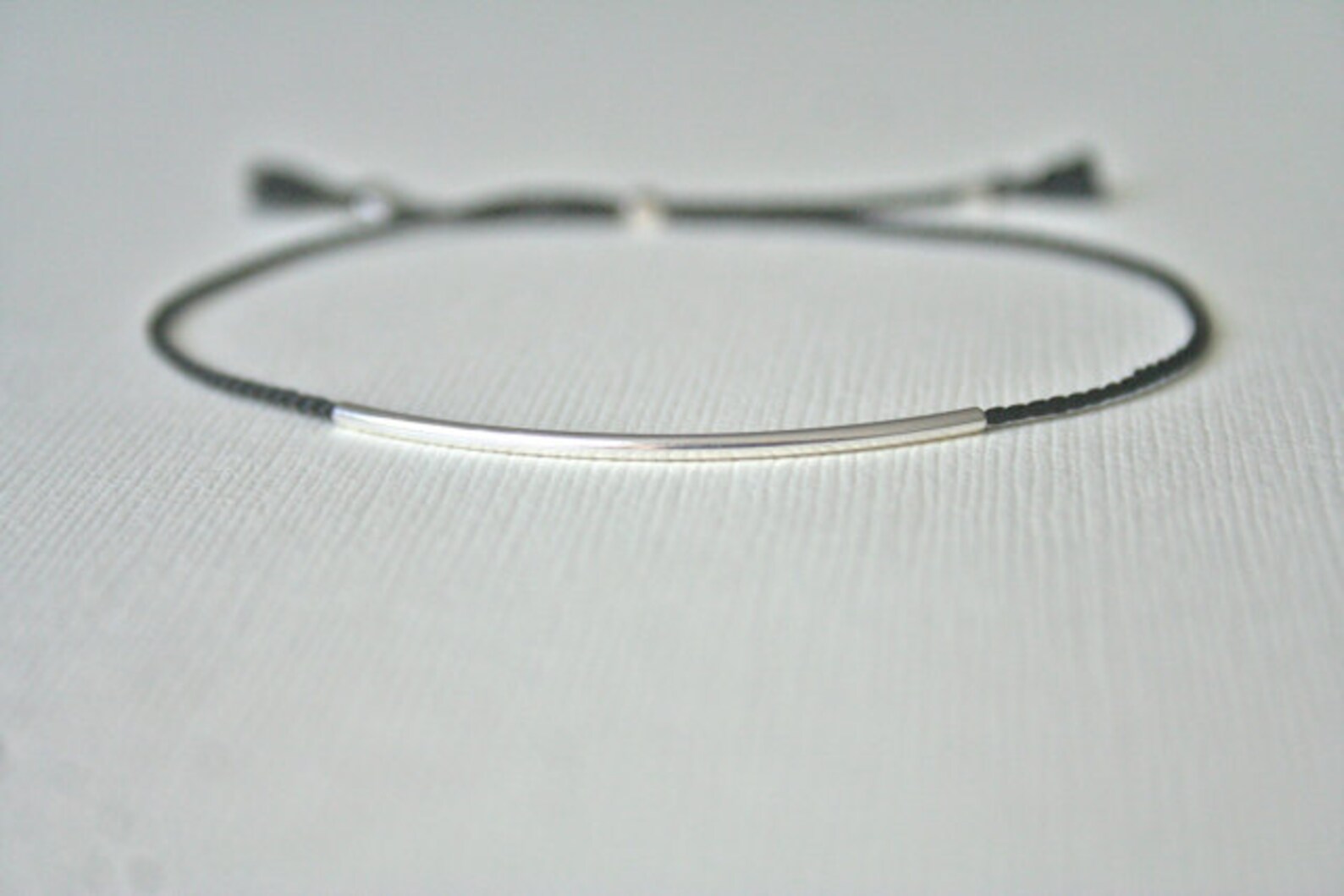 Black Thread Bracelet With Sterling Silver Tube - Adjustable - Etsy
