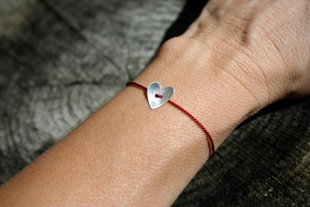 Red Silk Thread Bracelet With Sterling Silver Heart Adjustable - Etsy