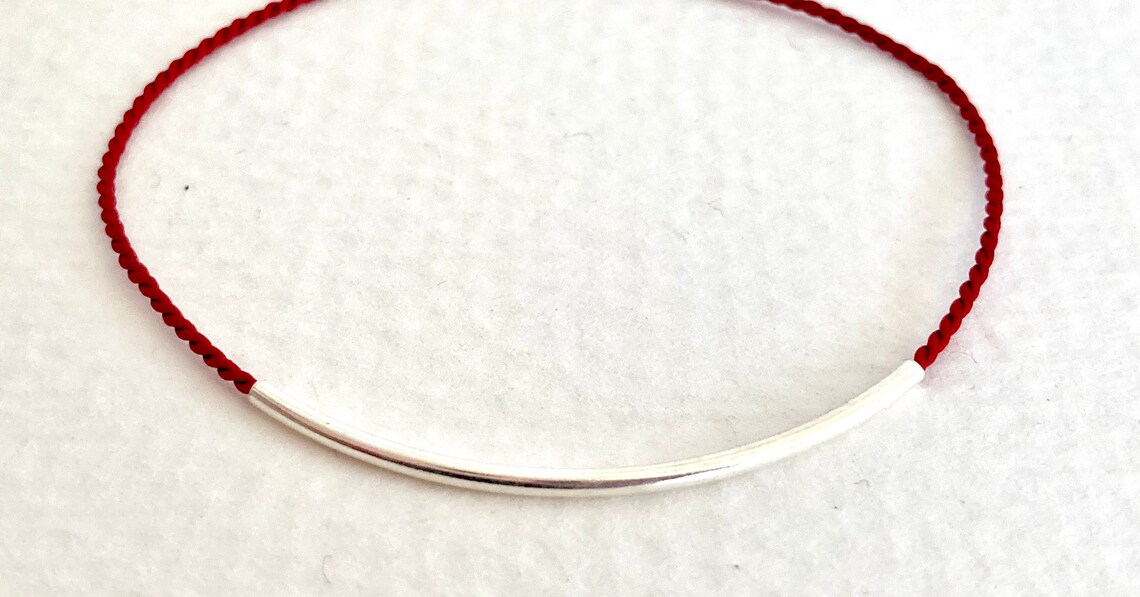 Red Thread Bracelet With Sterling Silver Tube Adjustable | Etsy