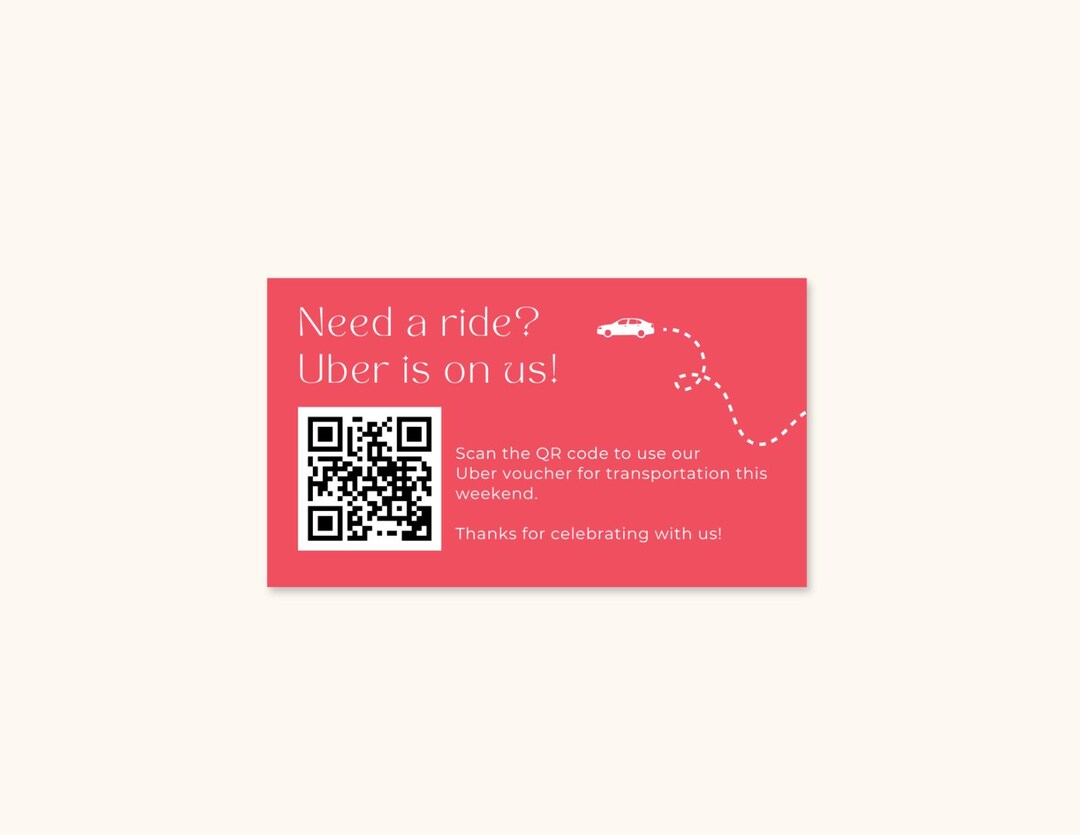 Pink Uber QR Code Voucher Template Card for Wedding, Editable Template ...