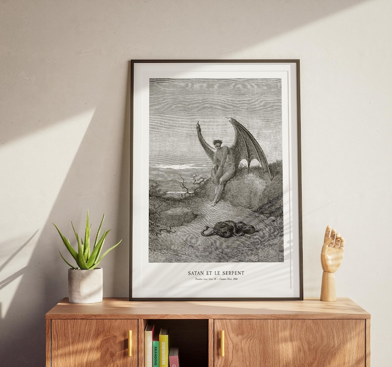 Gustave Dore Print, Satan and the Serpent, Paradise Lost, Snake Wall ...