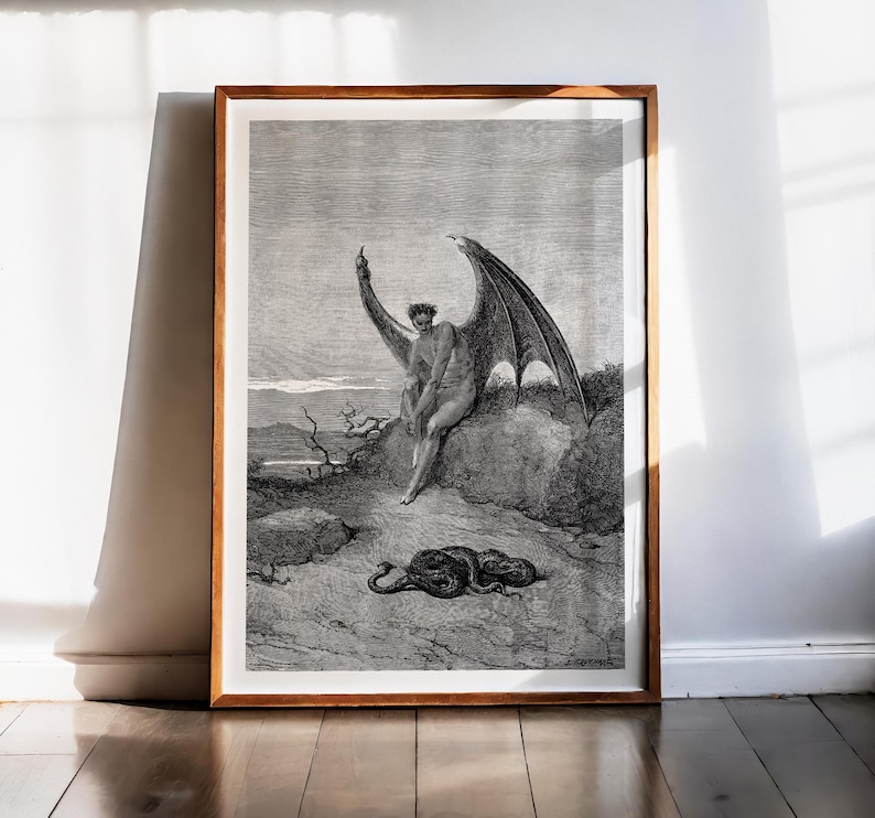 Gustave Dore Print, Satan and the Serpent, Paradise Lost, Snake Wall ...