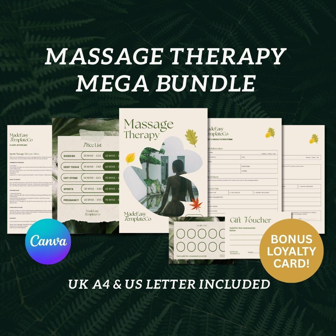 Massage Therapy Bundle - Poster, Price List, Intake Forms, Gift Card ...