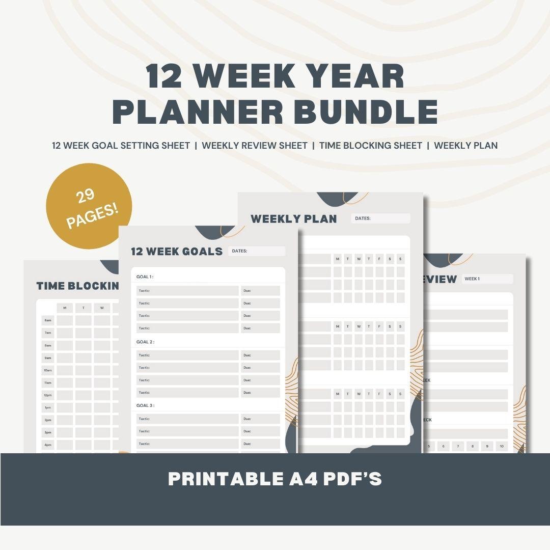12 Week Year Planner Printable Bundle | 12 Week Planner PDF | A4 Sizes ...