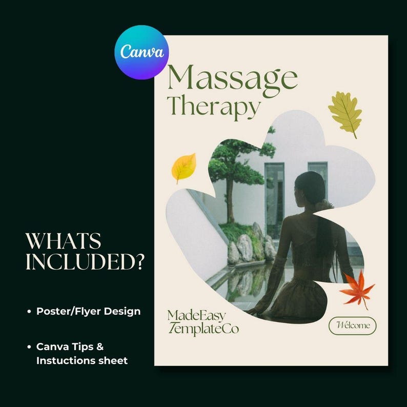 Massage Therapy A4 Poster Flyer Editable Canva Template | Massage ...