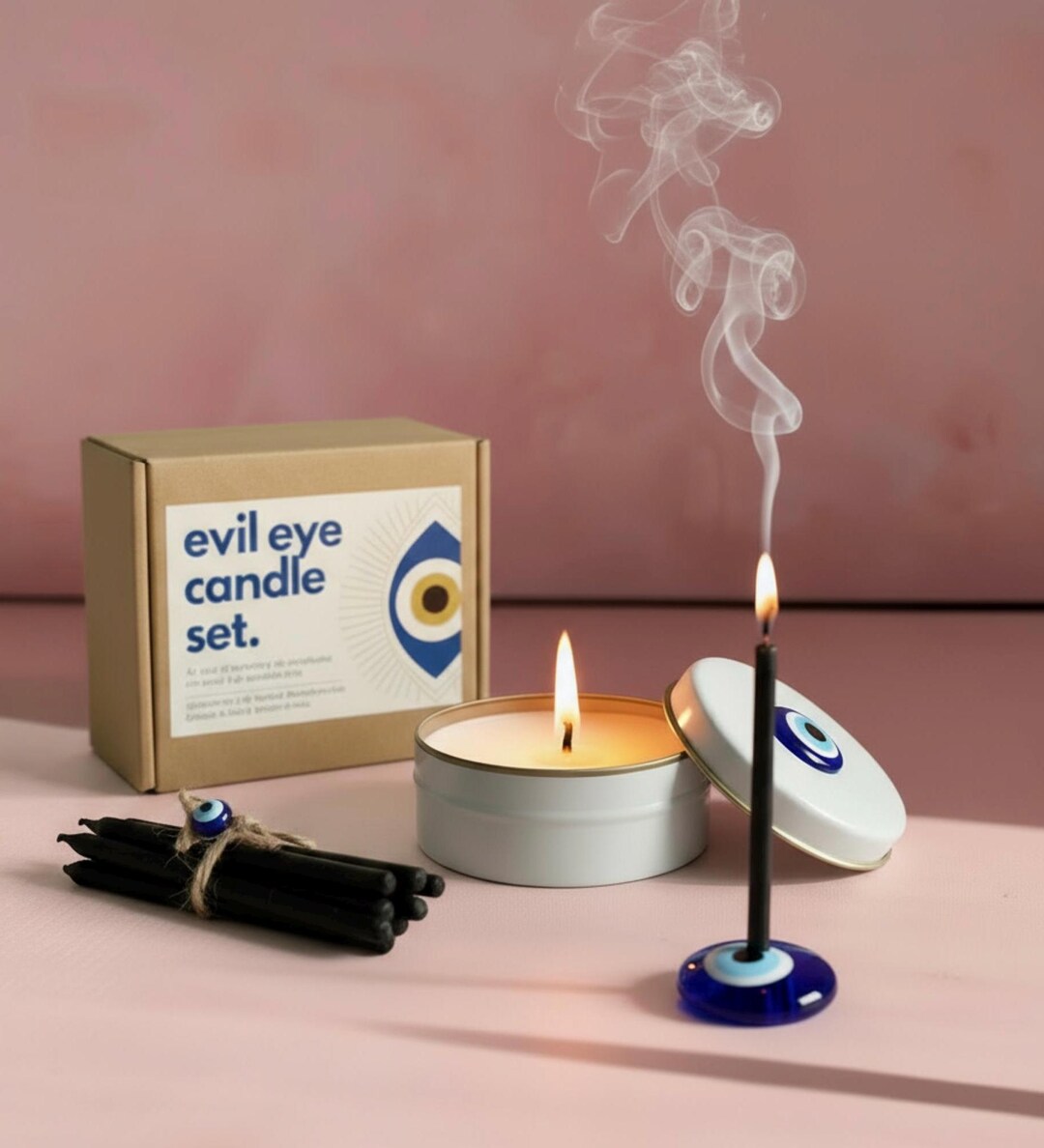 Evil Eye Candle Set / 10 Mini Beeswax Candles - Evil Eye Candle Holder ...