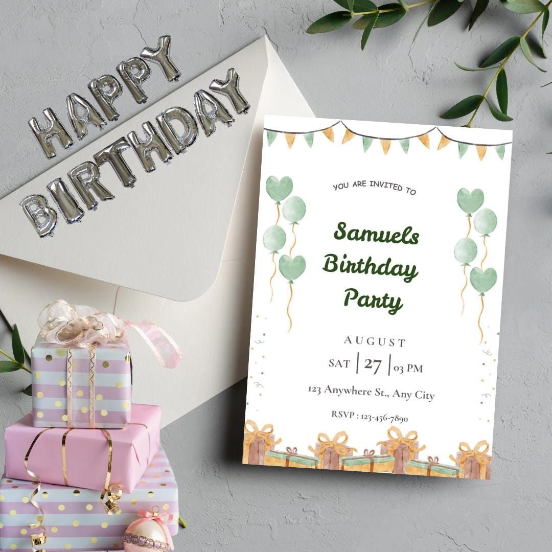 Rustic Birthday Invitation Template | Editable Canva PDF | Botanical ...