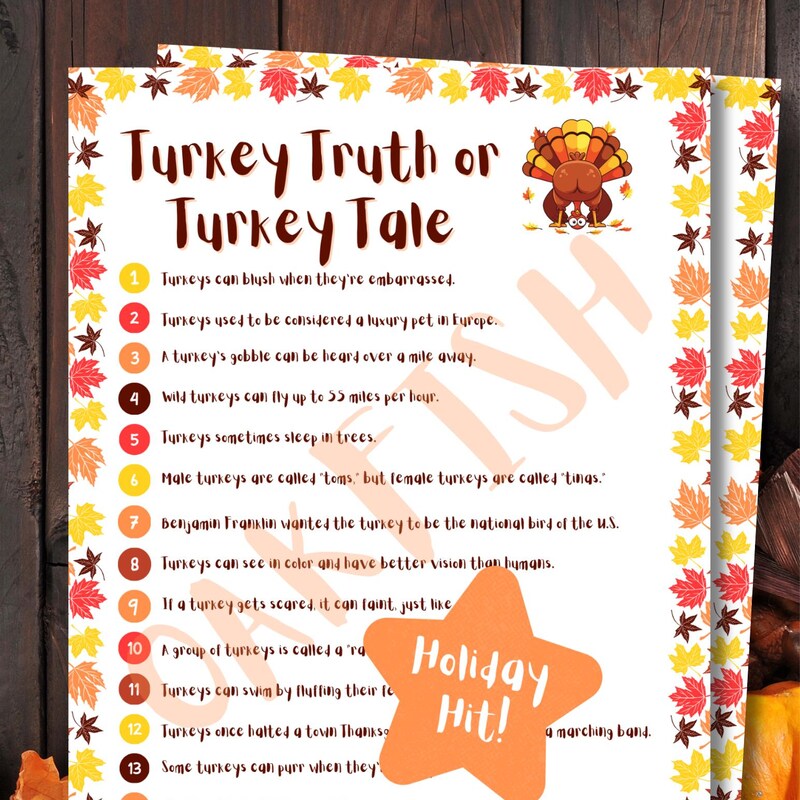 Thanksgiving True or False - Etsy