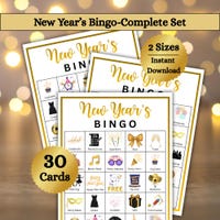 50 Printable New Years Eve Bingo Cards With Numbers, New Years Bingo ...