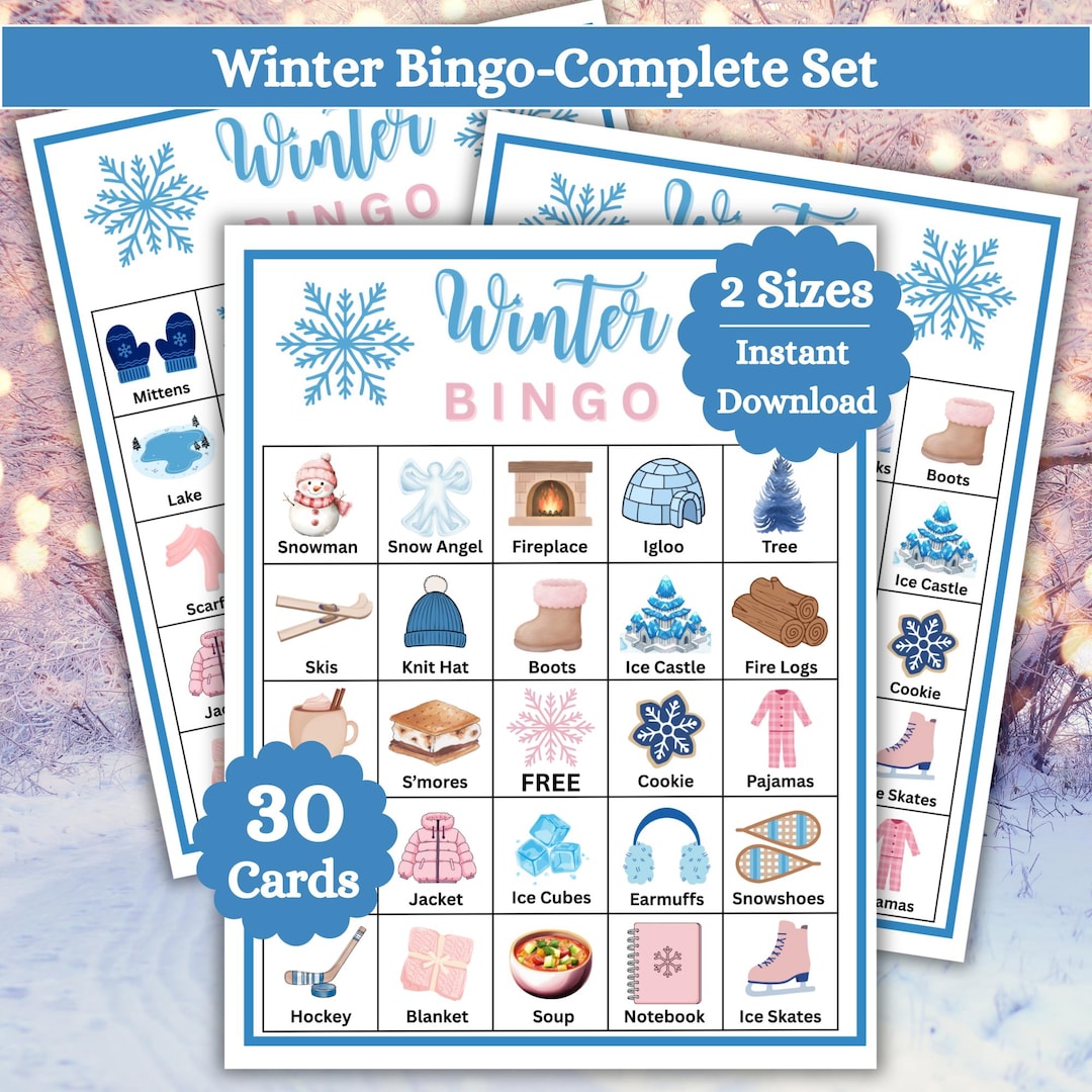Winter Bingo Game, 30 Unique Cards, Snow Day Activity (digital Download ...