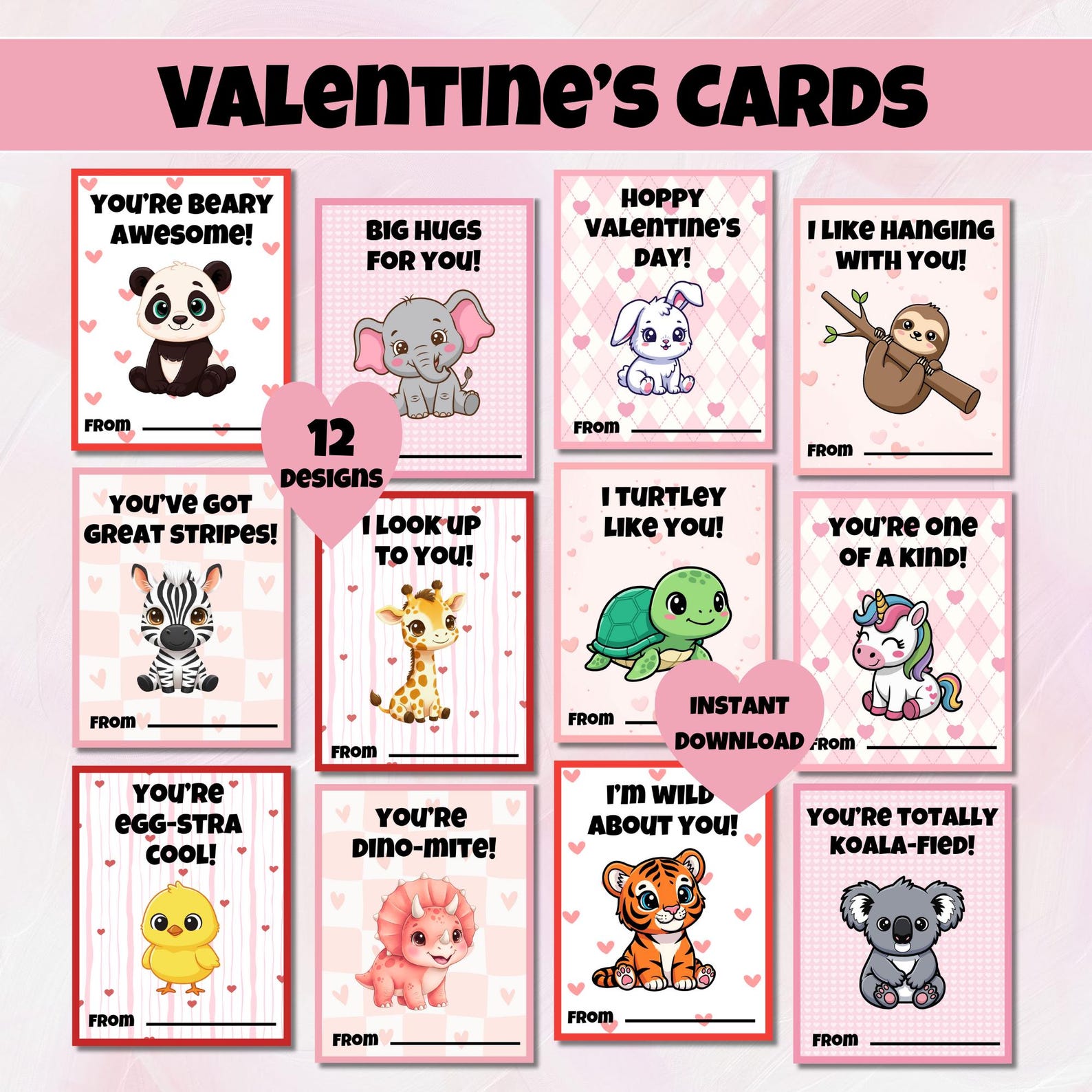 Animal Valentine Cards for Kids | Printable Classroom Valentines ...