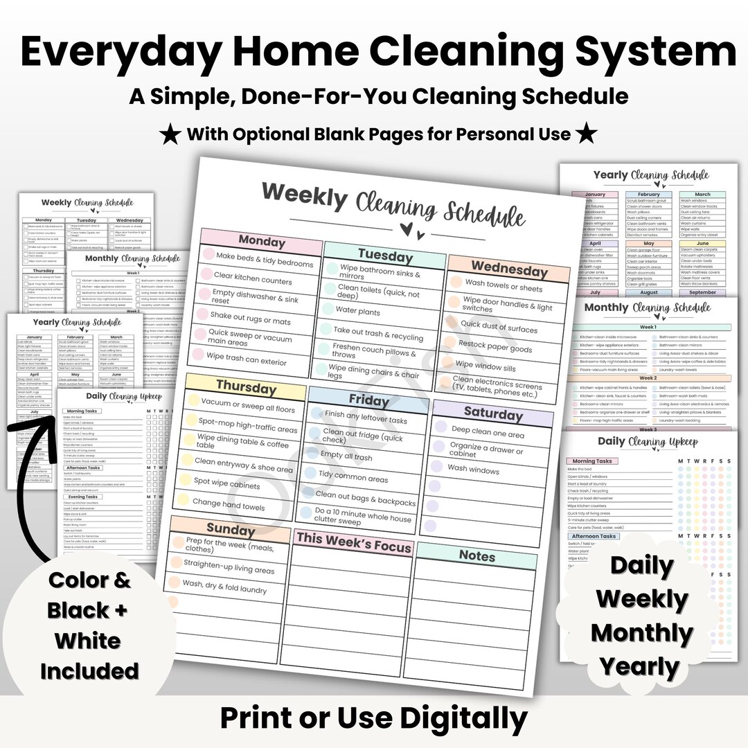 Daily Weekly Monthly Yearly Cleaning Schedule | Essential Home Cleaning ...
