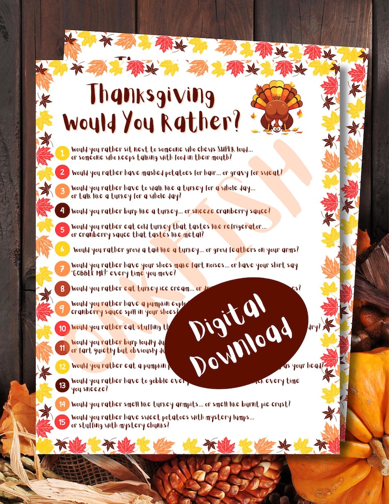 Thanksgiving Would You Rather Game - Digital Download - BONUS Page ...