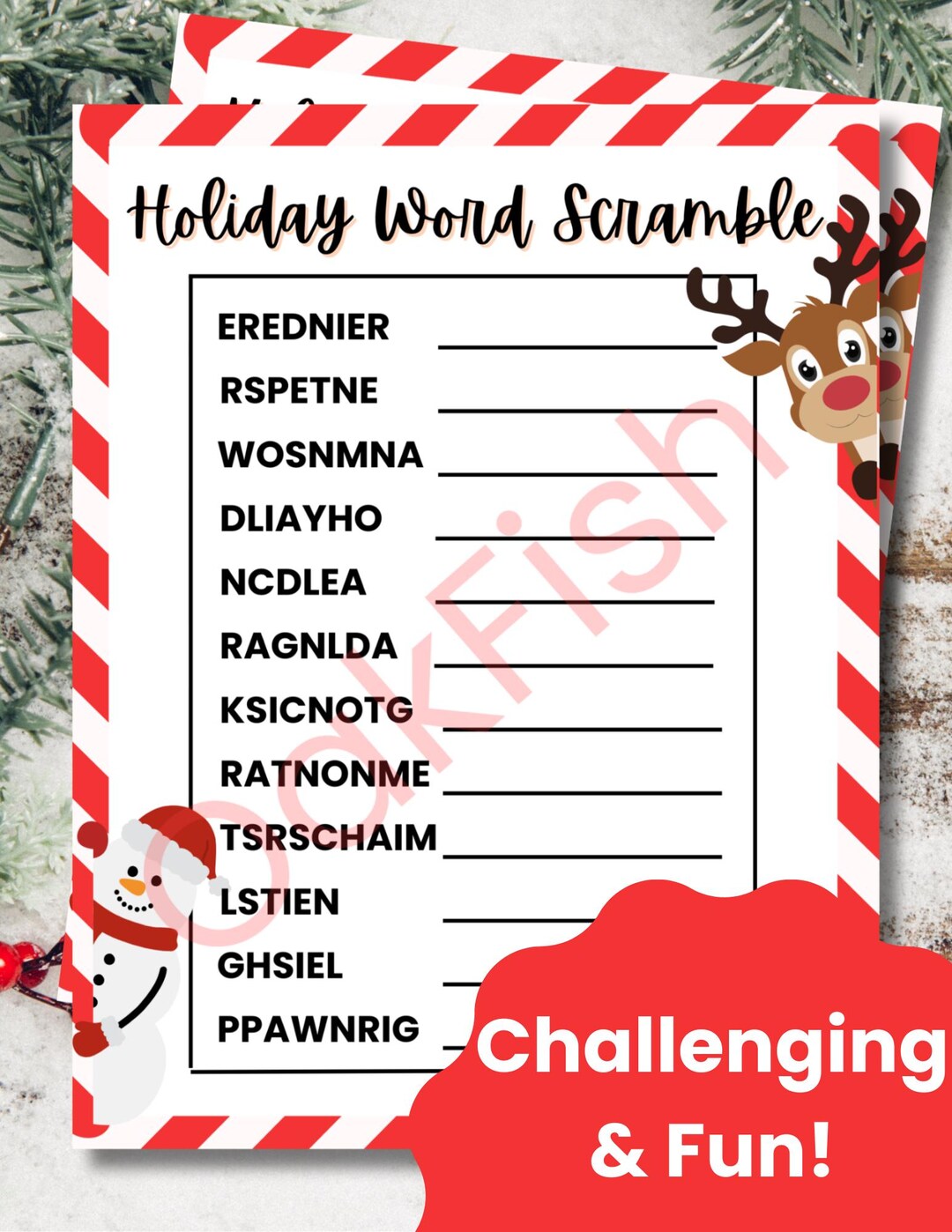Hard Holiday Word Scramble - Challenging and Fun Christmas Activity ...