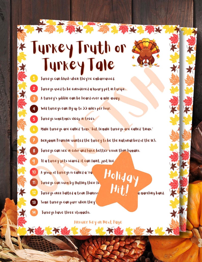 Turkey Truth or Turkey Tale, Printable (digital Download), Thanksgiving ...