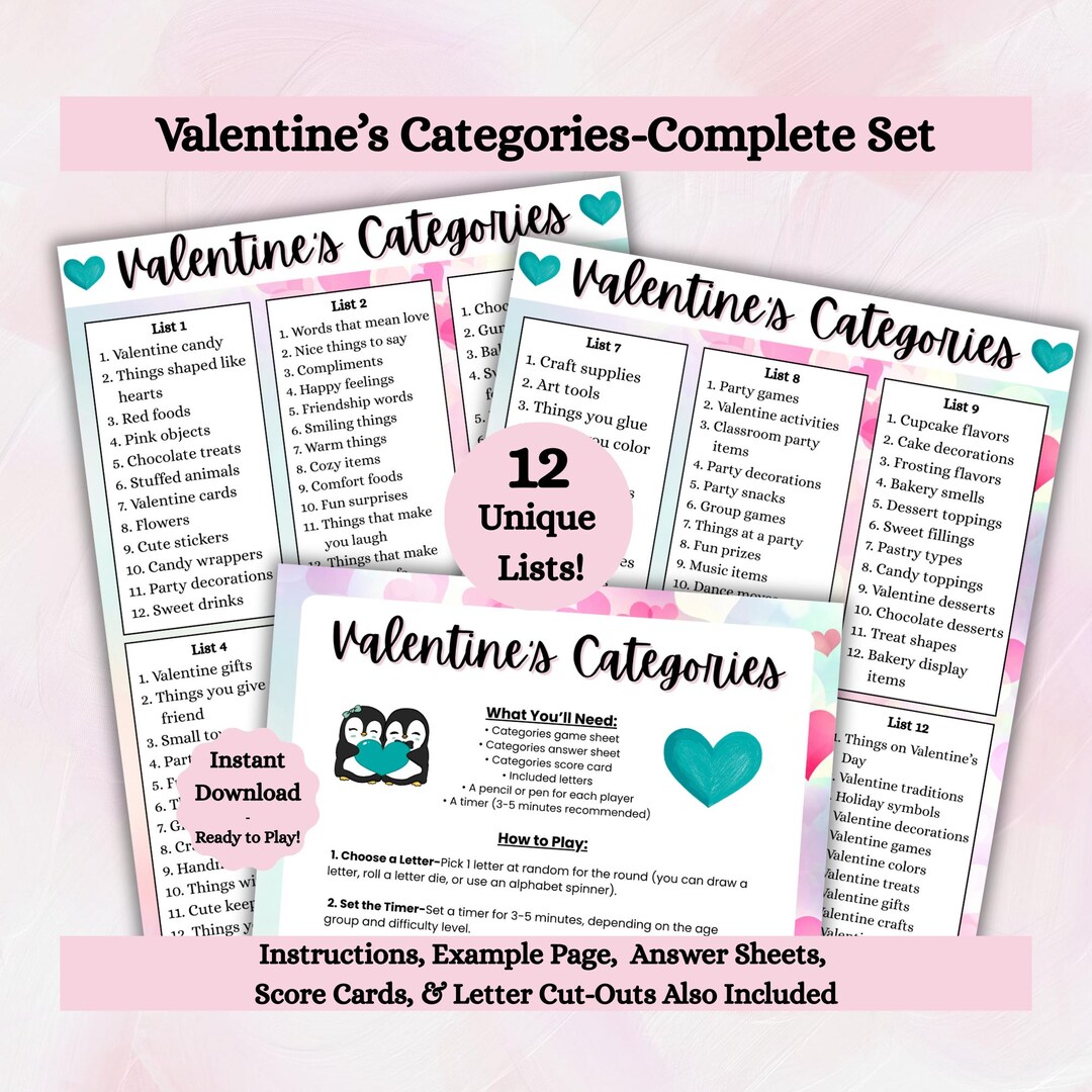 Valentine's Day Categories Game | Fun Printable for Kids & Adults ...