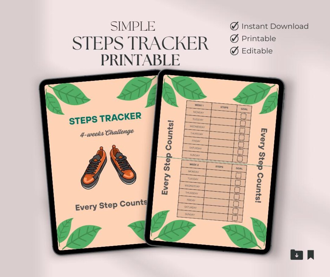 Monthly Steps Planner - 4-week Printable & Fillable Tracker - Works on ...