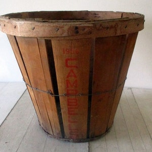 Vintage Wooden Slats and Metal Bushel Basket Harvest Basket Tall 1956 ...