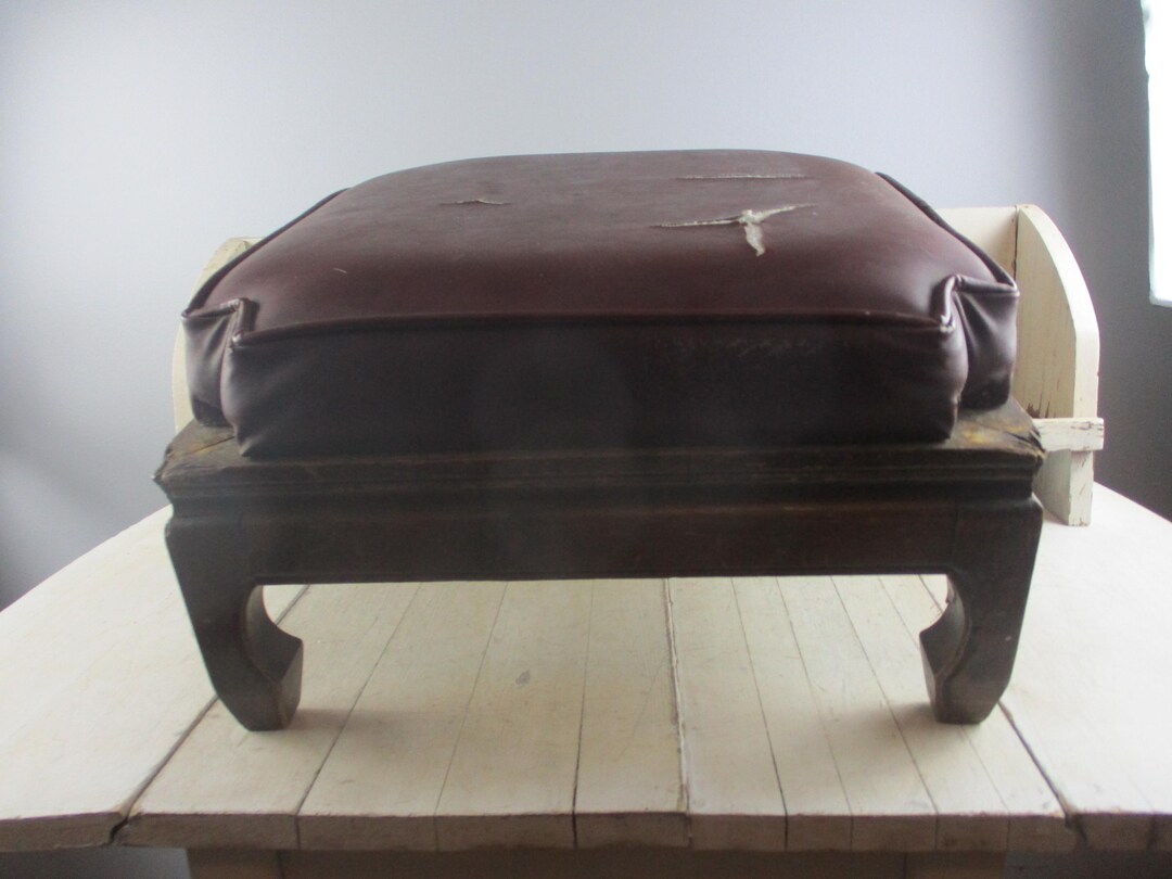 Foot Stool Vintage Foot Rest Wooden Frame With Vinyl Footrest/pad Foot ...