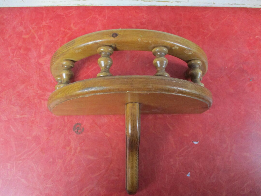 Vintage Wooden Half Round Shelf With Rail and Spindles Kitchen Bathroom ...