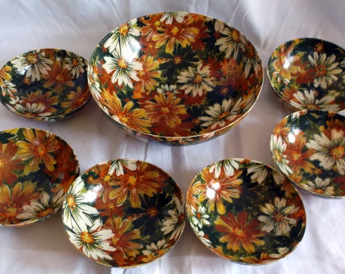 Vintage Quaker Fashion Flair Salad Bowl Set Flower Power 1970's Daisies ...