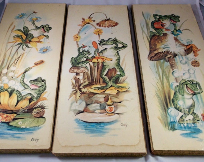 Vintage Set of 3 Cute Frog and Mushrooms Pictures by Coby Lilypads ...