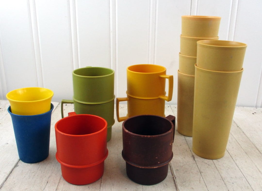 Tupperware Vintage Large Lot 6 Colorful Coffee Cups / Mugs 4 Yellow ...