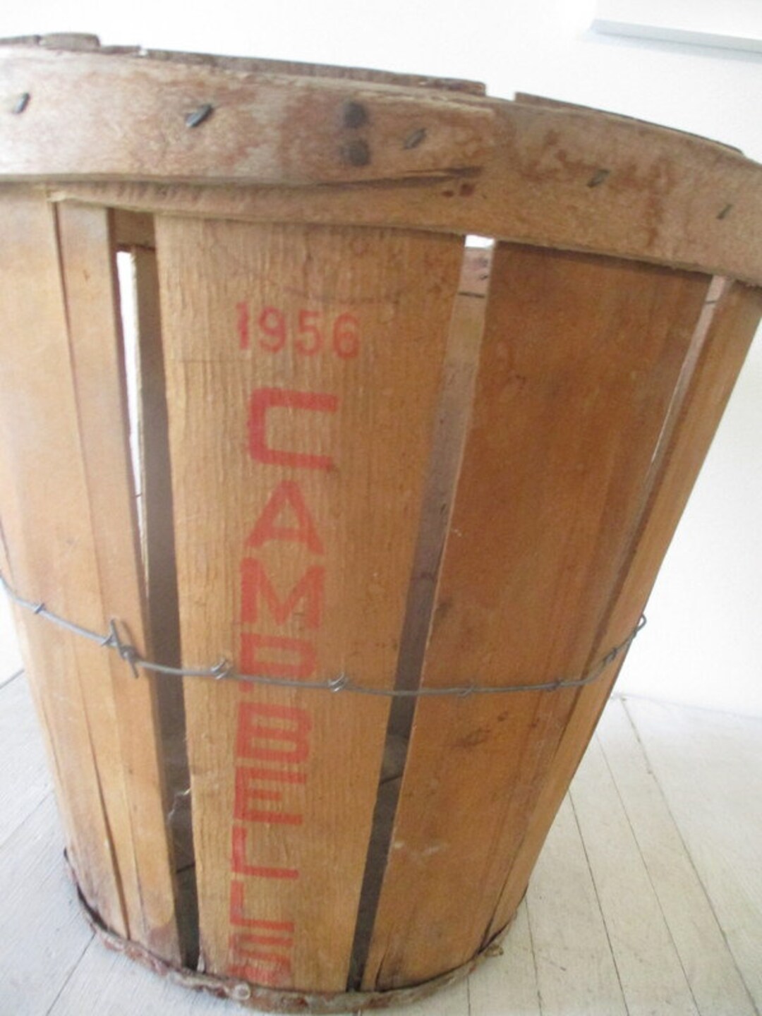 Vintage Wooden Slats and Metal Bushel Basket Harvest Basket Tall 1956 ...