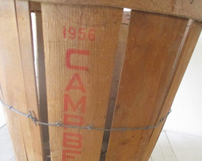 Vintage Wooden Slats and Metal Bushel Basket Harvest Basket Tall 1956 ...