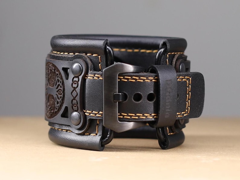 Personalized Leather Smartwatch Band: Engraved Celtic Viking Cuff ...