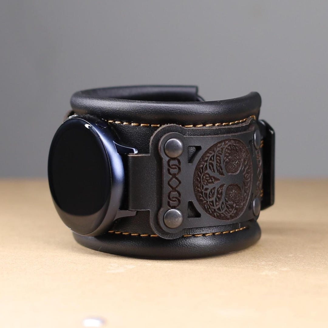 Personalized Leather Smartwatch Band: Engraved Celtic Viking Cuff ...